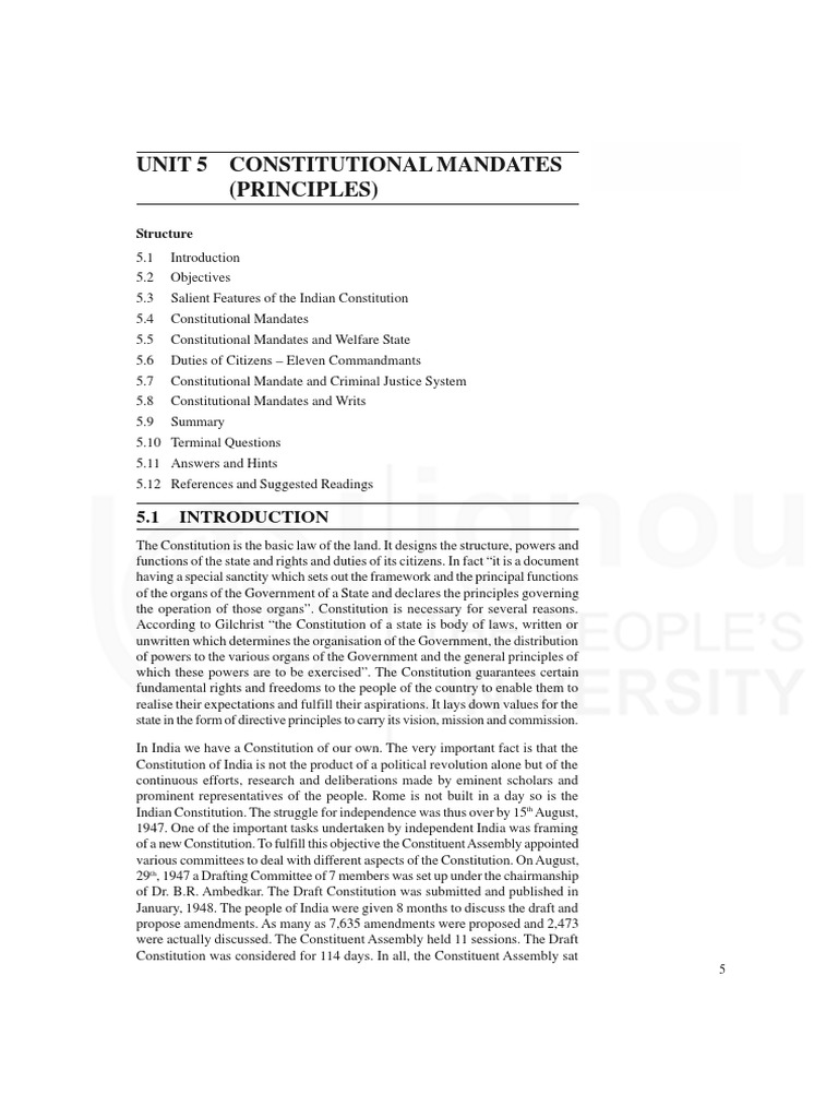 Unit 5 Constitutional Mandates (Principles) : Structure | PDF ...