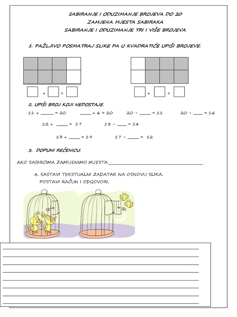 Sabiranje I Oduzimanje Brojeva Do 20 | PDF