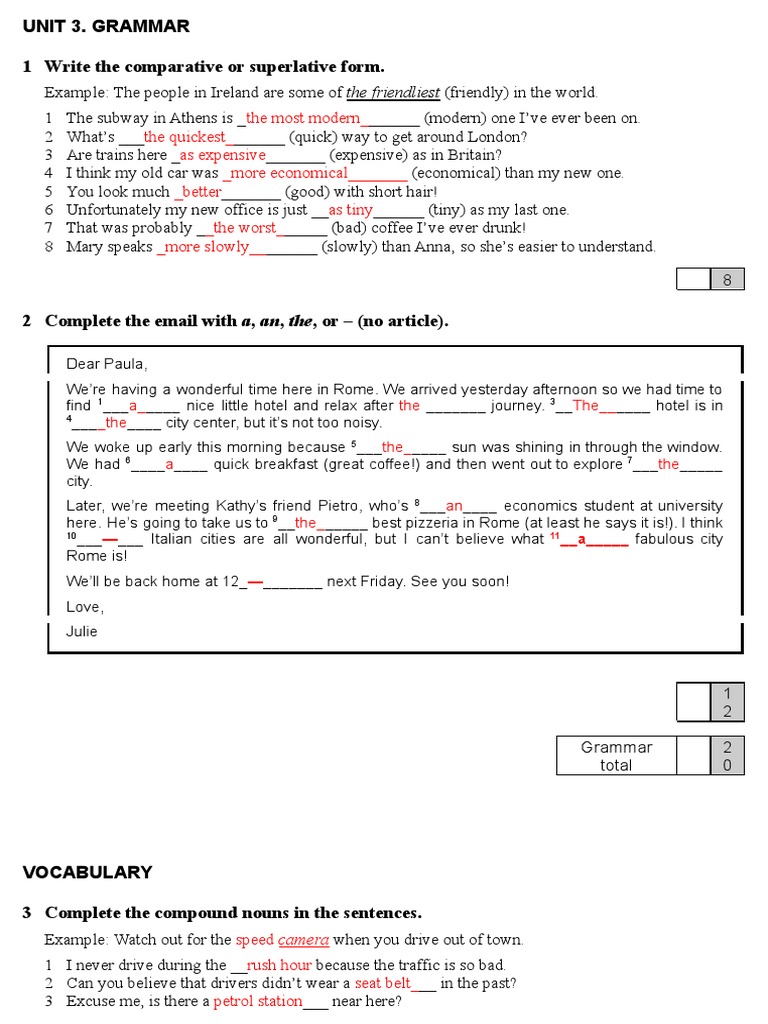 English File Intermediate Test Unit 3 & 4 | PDF | Linguistics | Grammar