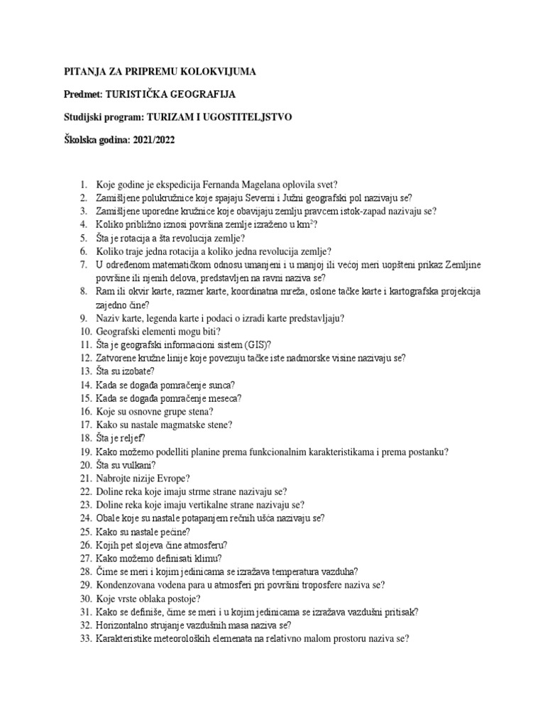 Pitanja Za Kolokvijum | PDF