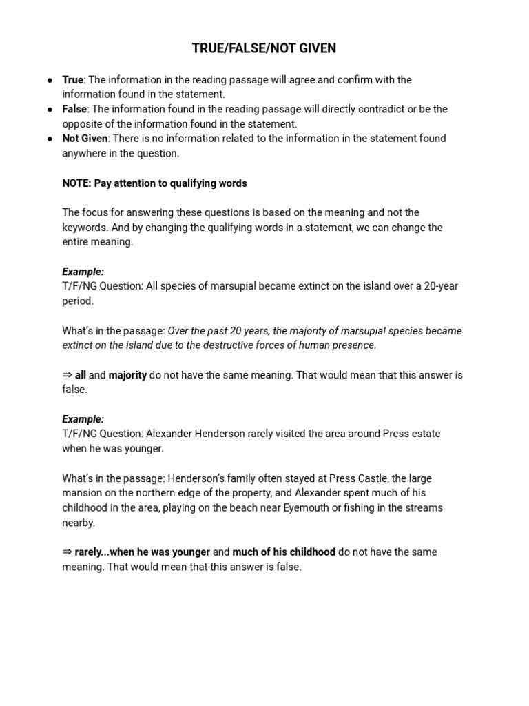 True - False - Not Given | PDF | Cognition | Science