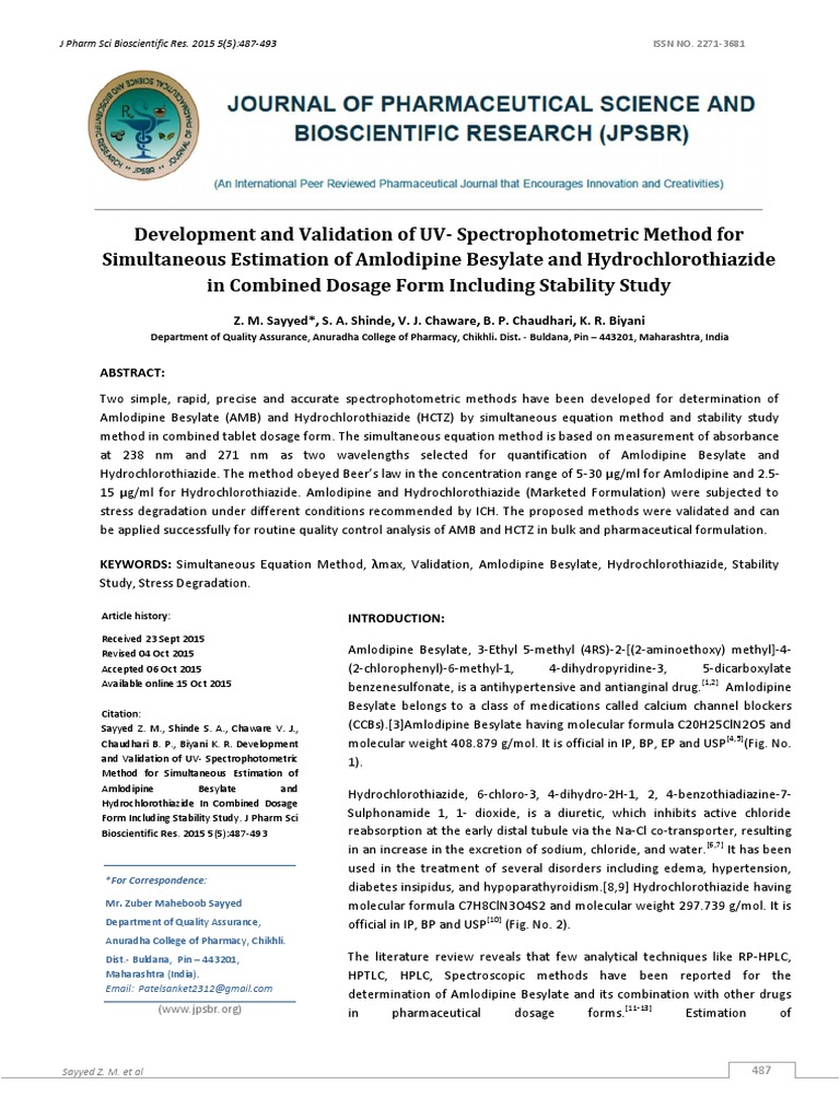 Development And Validation Of Uv Spectrophotometric Method For Simultaneous Estimation Of