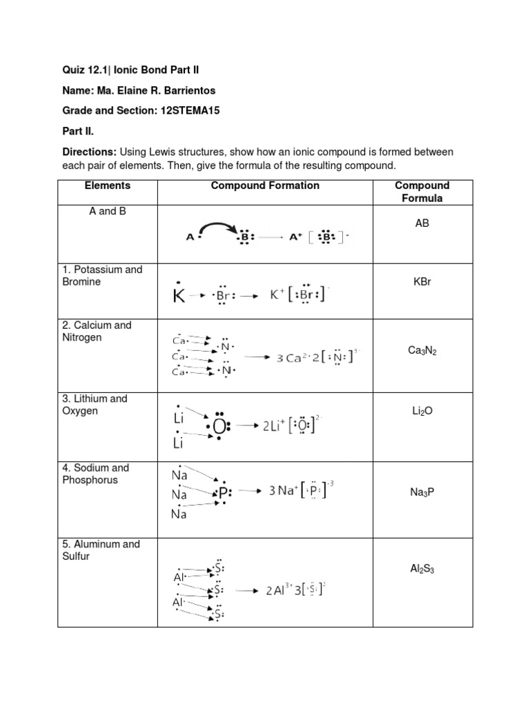 Ionic Bond Quiz | PDF