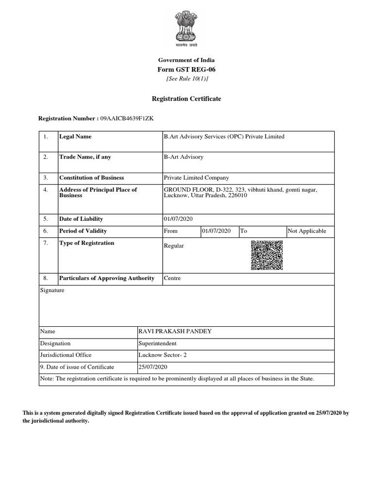 Form GST REG-06: Government of India | PDF | Business | Companies