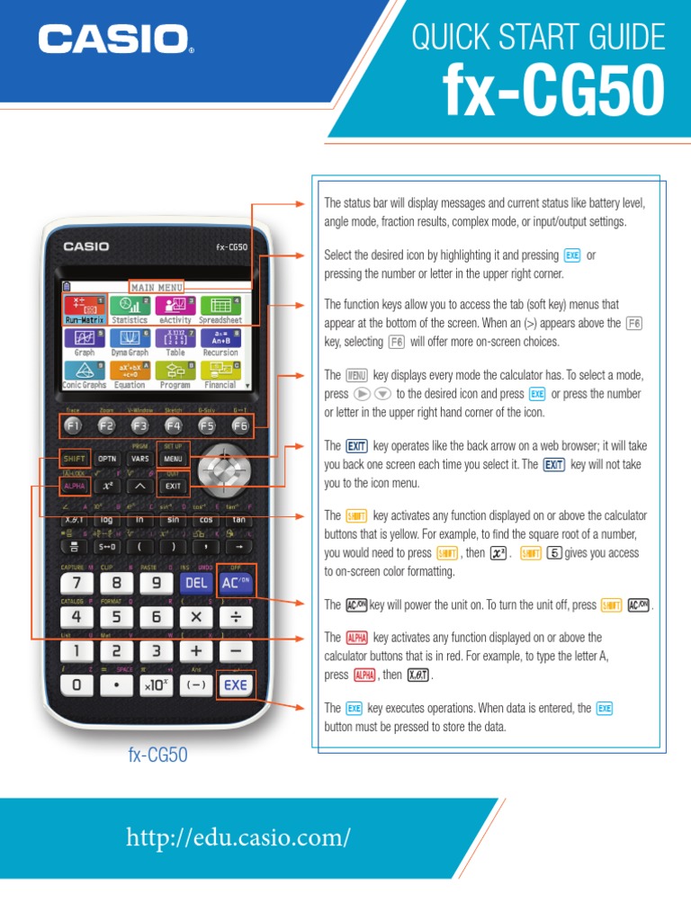 00 CASIO QuickStartGuide Fx-CG50 Function Keys and Icons | Download ...