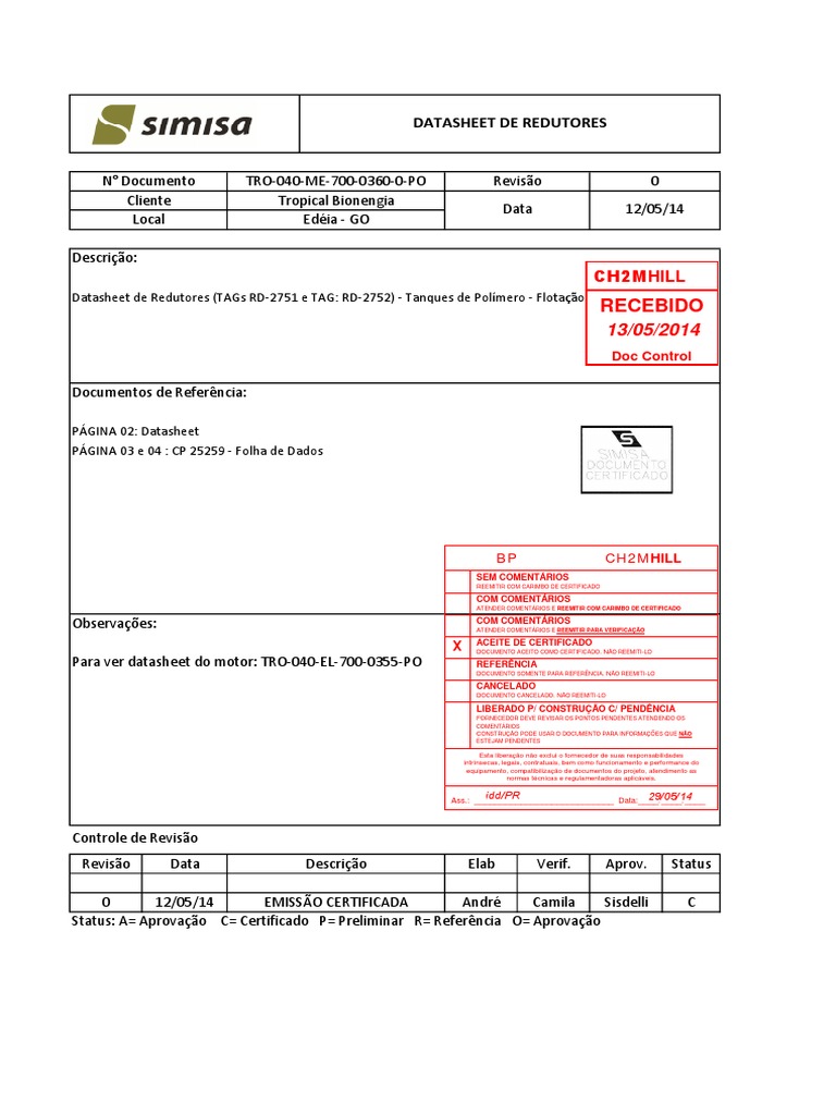Datasheet de Redutores (Tags RD-2771 e Tag RD-2752) - Tanques de ...