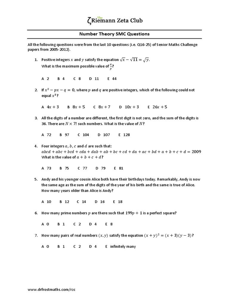 Number Theory SMC Questions 2005-2012 | PDF | Numbers | Prime Number