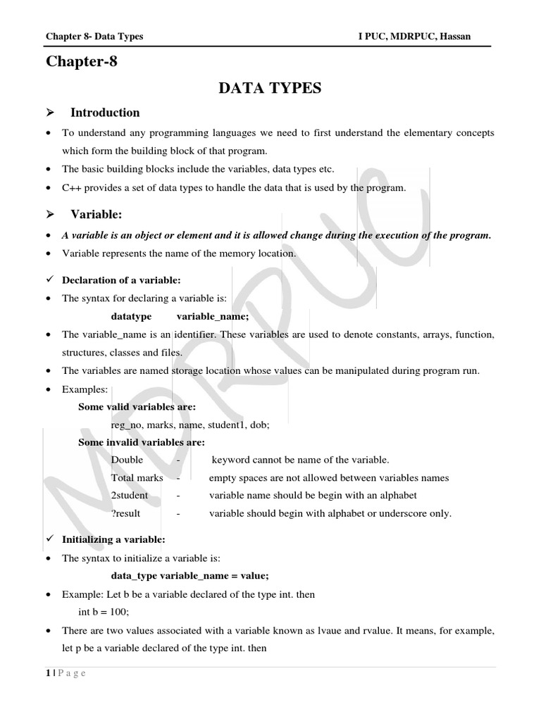 Chapter 8 Data Types | PDF | Variable (Computer Science) | Data Type