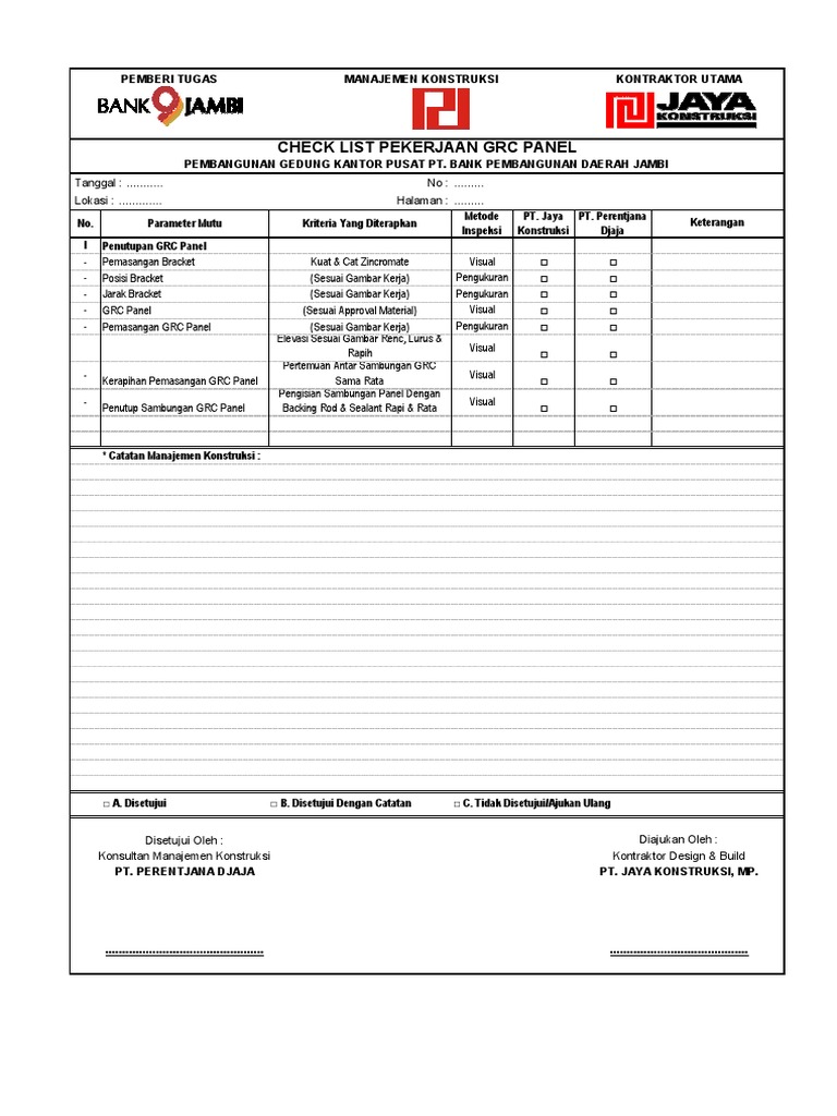 Form Check List Pekerjaan GRC | PDF