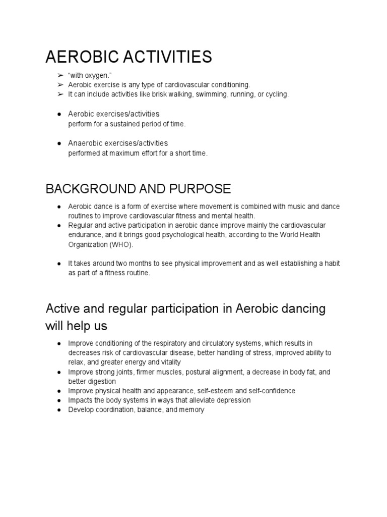Aerobic Activities: Background and Purpose | PDF | Aerobic Exercise ...