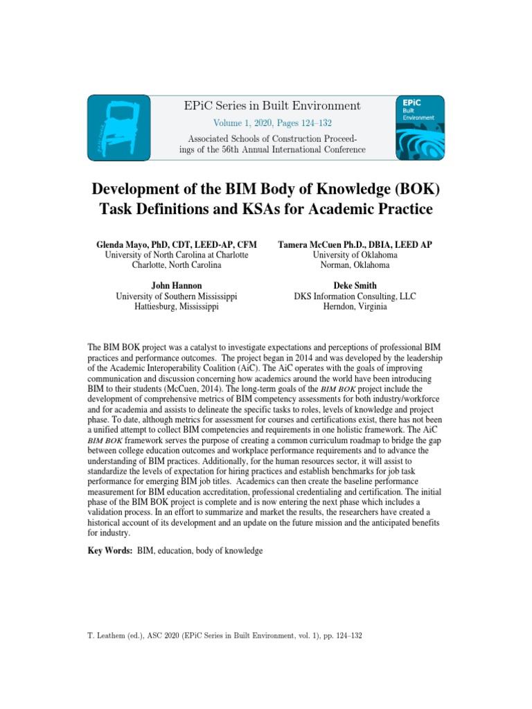 Development of The BIM Body of Knowledge - BOK - Task Definitions and ...