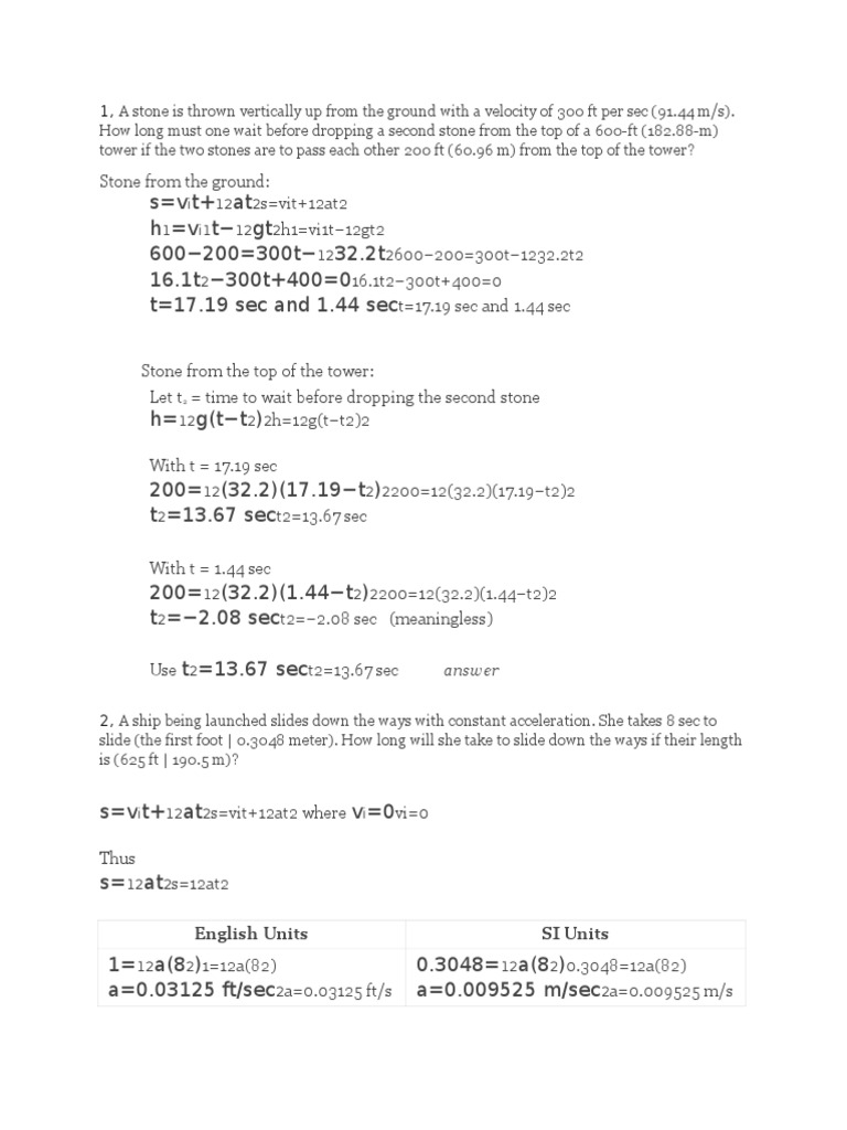 English Units SI Units | PDF | Acceleration | Velocity