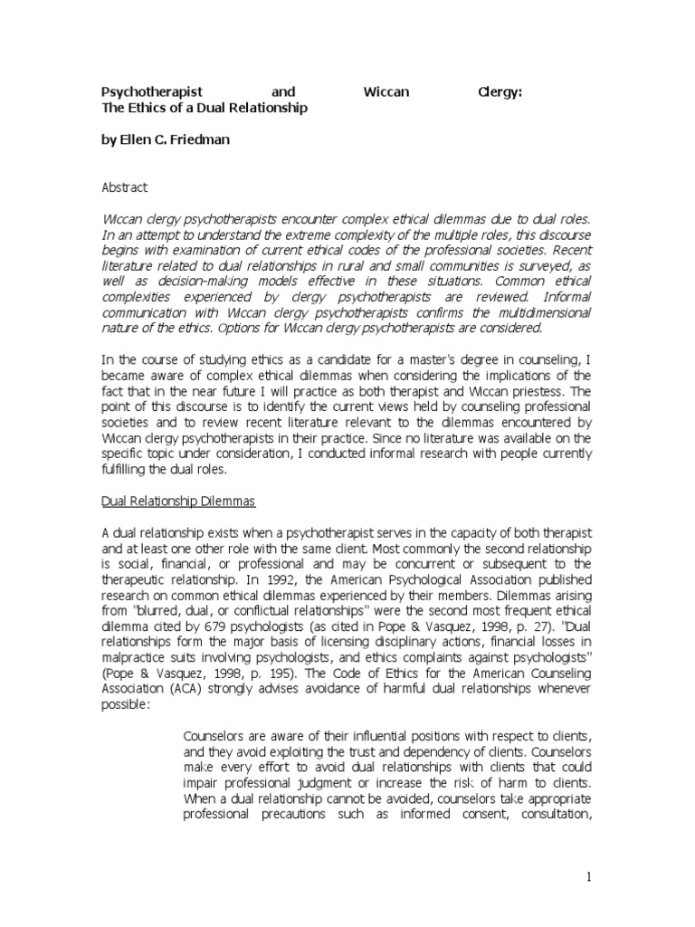 Ethical Dilemmas in Dual Relationships | PDF | Psychotherapy | Decision ...