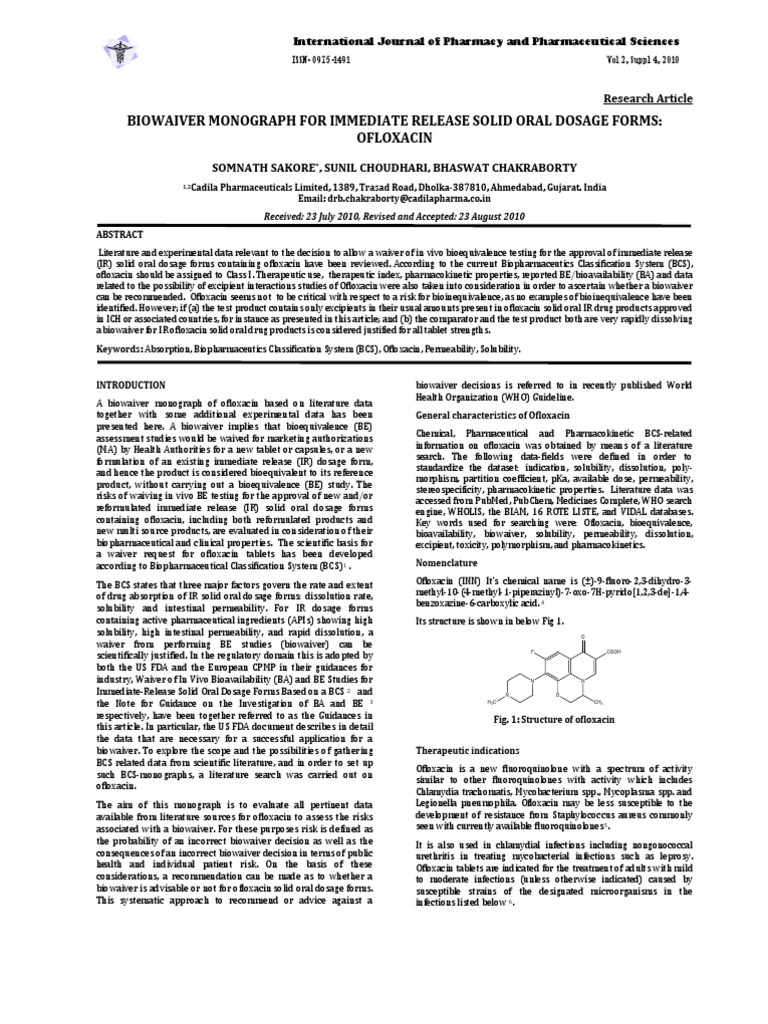 Biowaiver Monograph For Immediate Release Solid Oral Dosage Forms ...