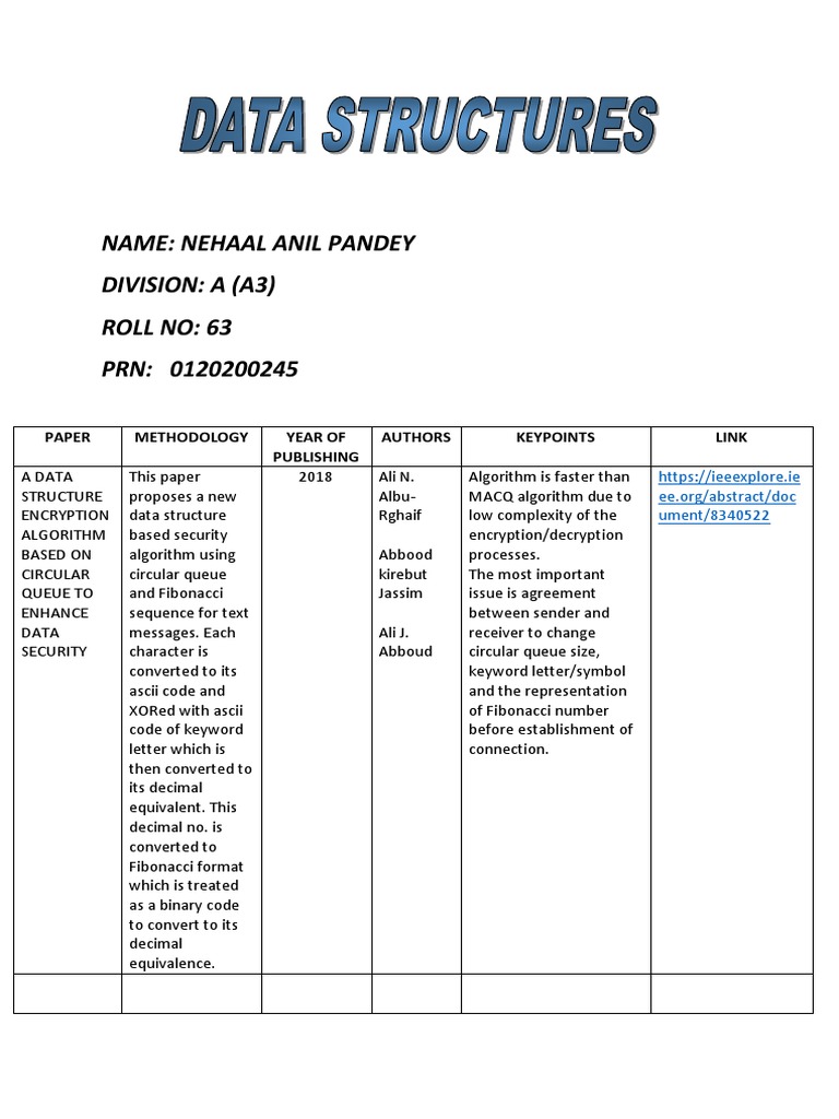 Data Structures Papers Pdf Encryption Algorithms 5713
