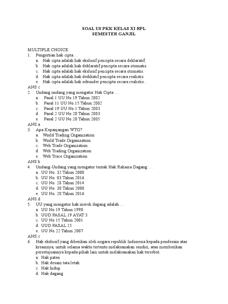 Soal UAS PKK Dan Jawaban XI RPL Ganjil | PDF | Seni
