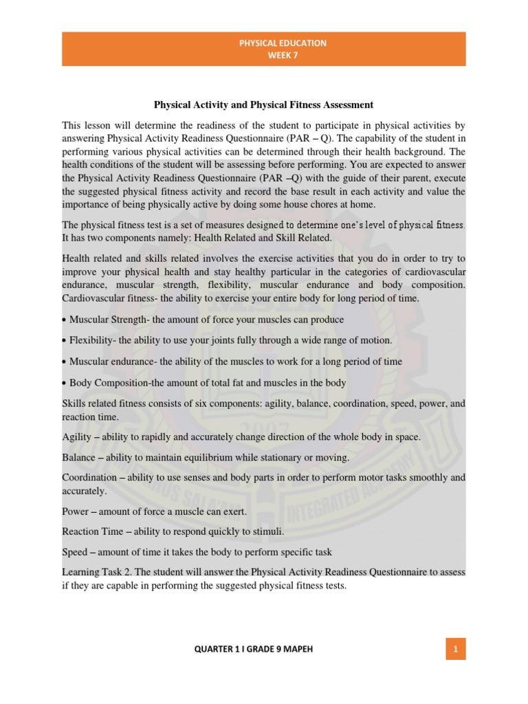 Physical Activity and Physical Fitness Assessment | PDF | Physical ...