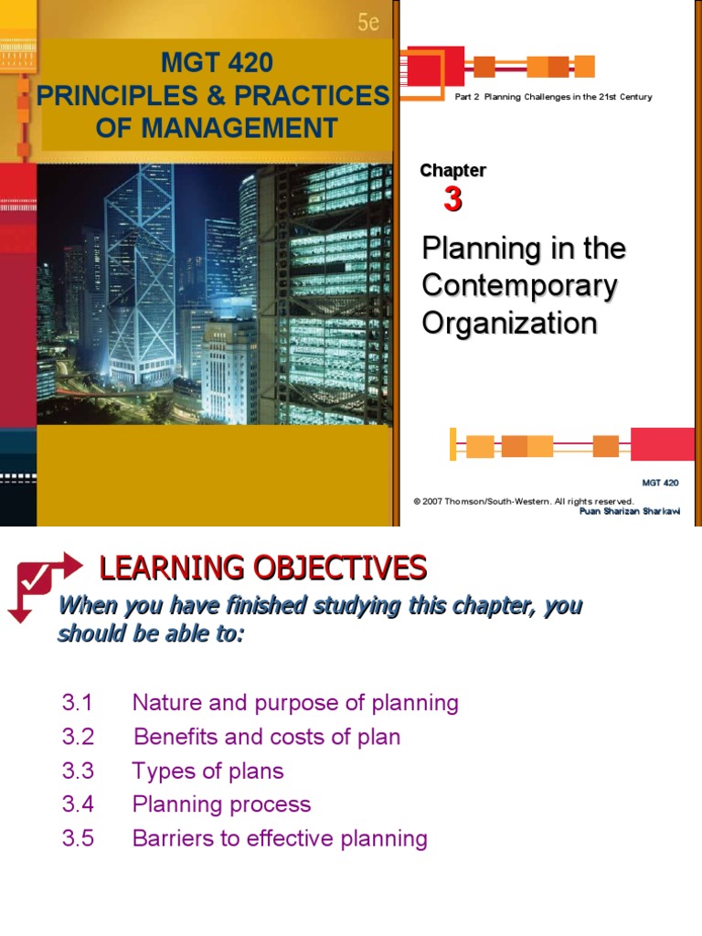 Planning in The Contemporary Organization | PDF | Goal | Strategic ...
