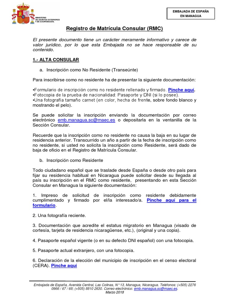 0001 Registro de Matricula Consular RMC | PDF