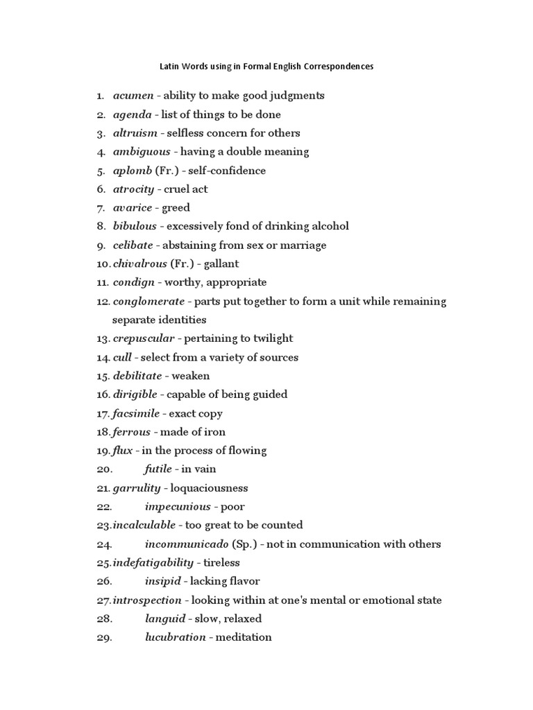 Latin Words And Meanings