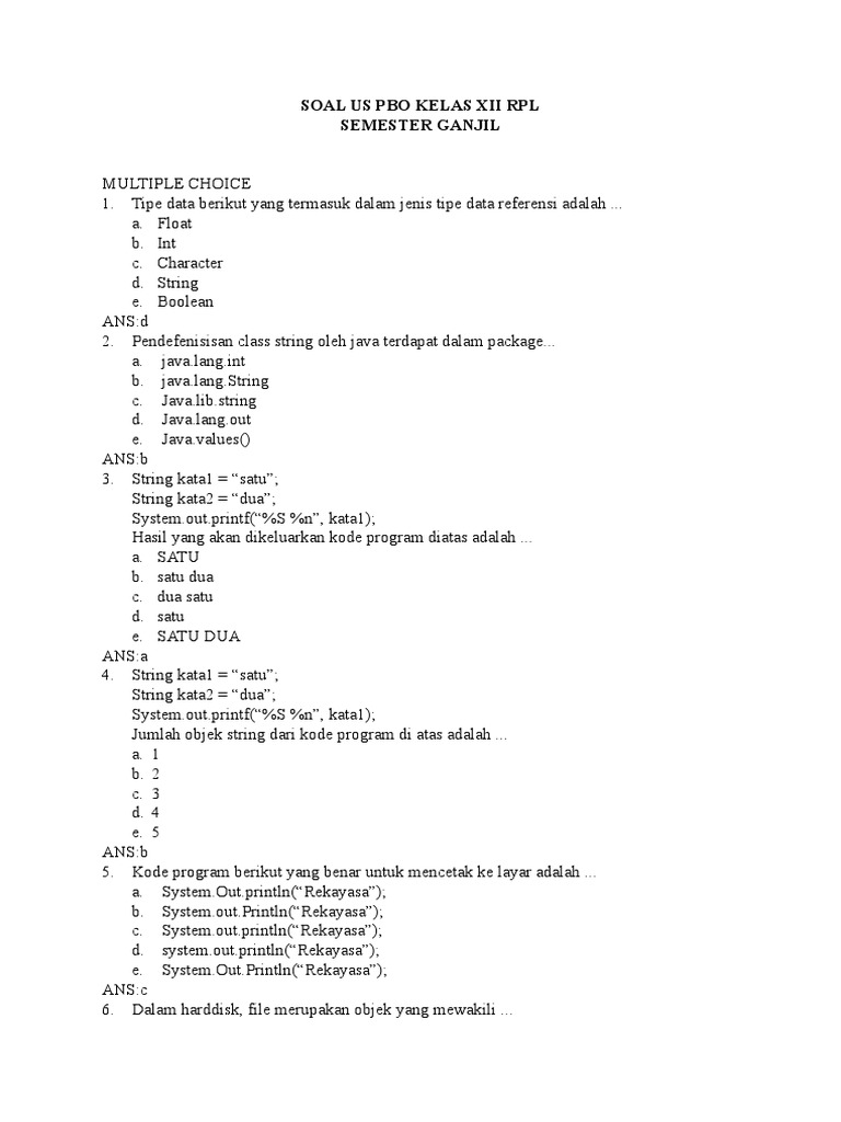 Soal US PBO XII RPL Ganjil Dan Jawaban | PDF