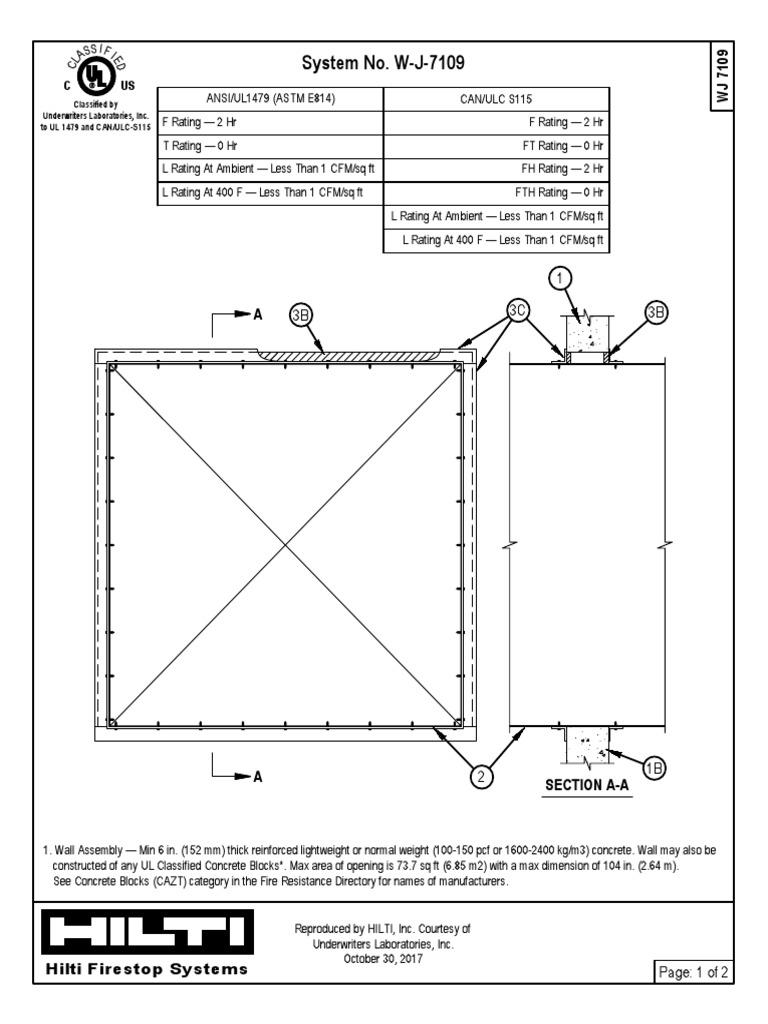 Hilti Firestop System W-J-7109 Details | PDF | Duct (Flow) | Building