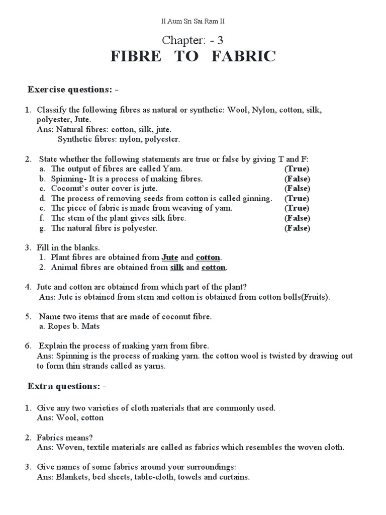Fibre To Fabric: Chapter: - 3 | PDF | Textiles | Yarn