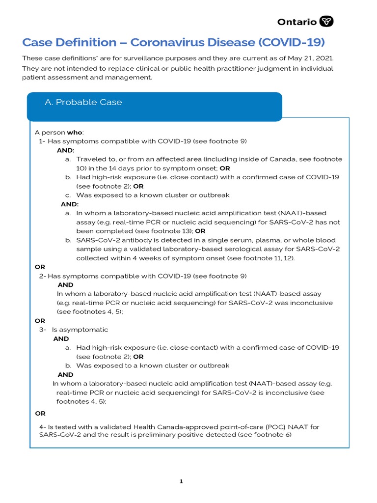 Case Definition - Coronavirus Disease (COVID-19) - Ontario | PDF ...