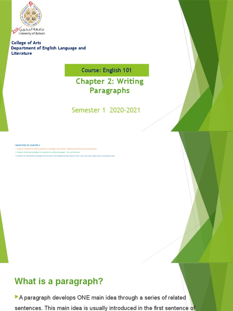 Chapter 2: Writing Paragraphs: Semester 1 2020-2021 | PDF | Paragraph ...