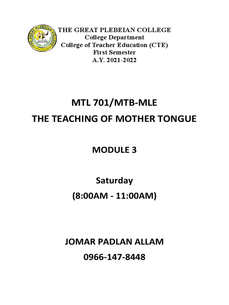 Semi Final Module MTB MLE | Download Free PDF | Lesson Plan | Learning