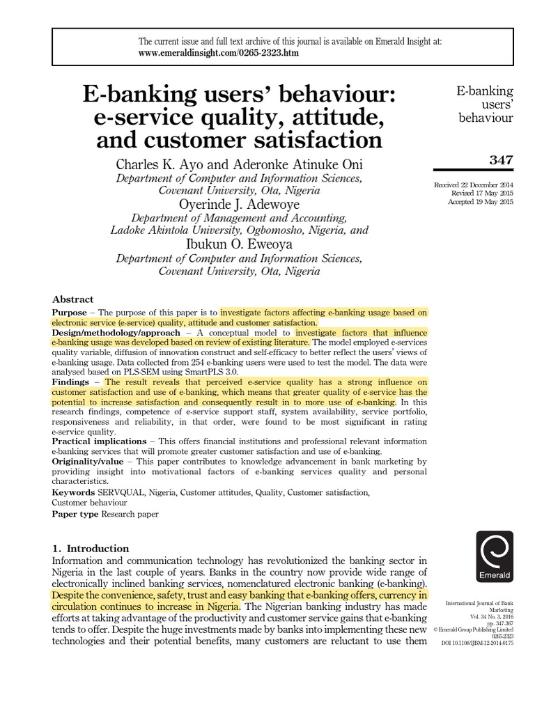 E-Banking Users ' Behaviour: E-Service Quality, Attitude, and Customer ...