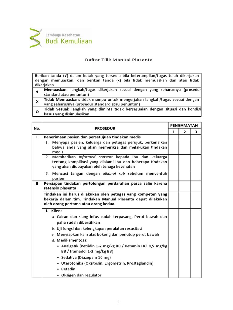 Daftar Tilik Manual Plasenta-1 | PDF
