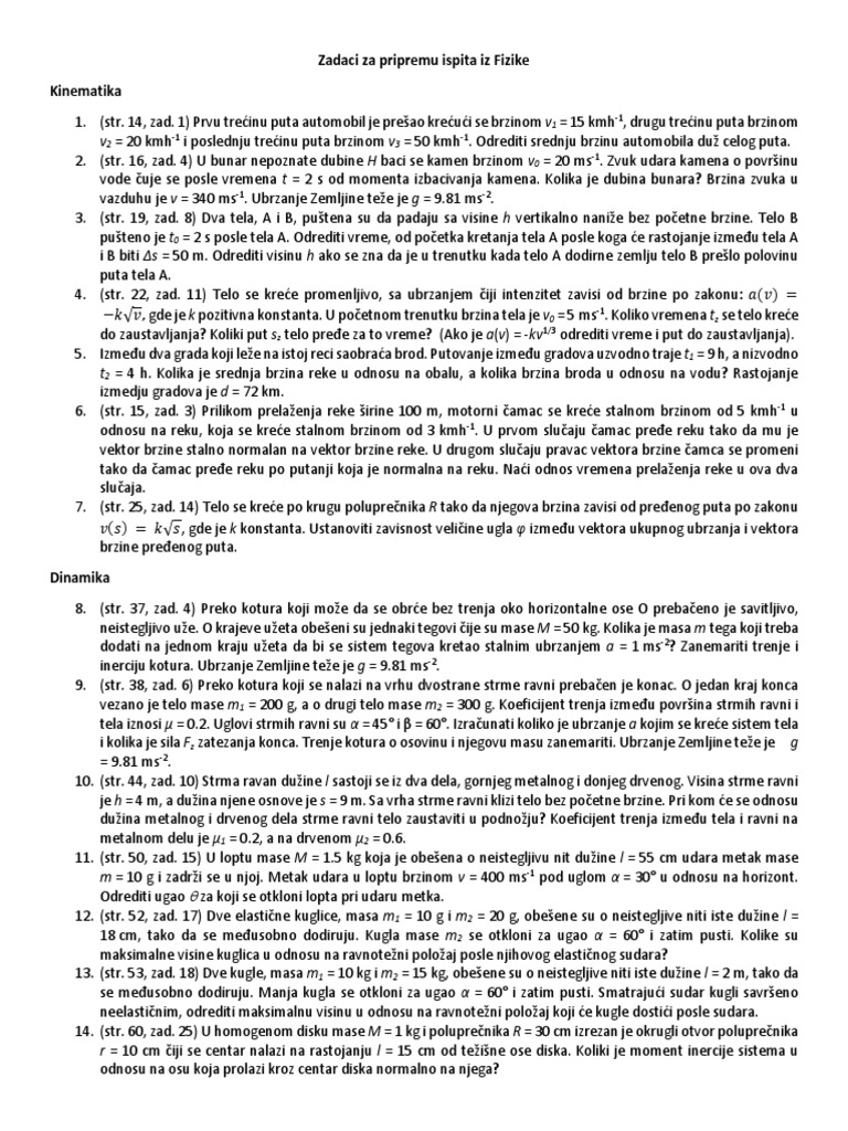 FIZIKA Zadaci Za Pripremu Ispita | PDF