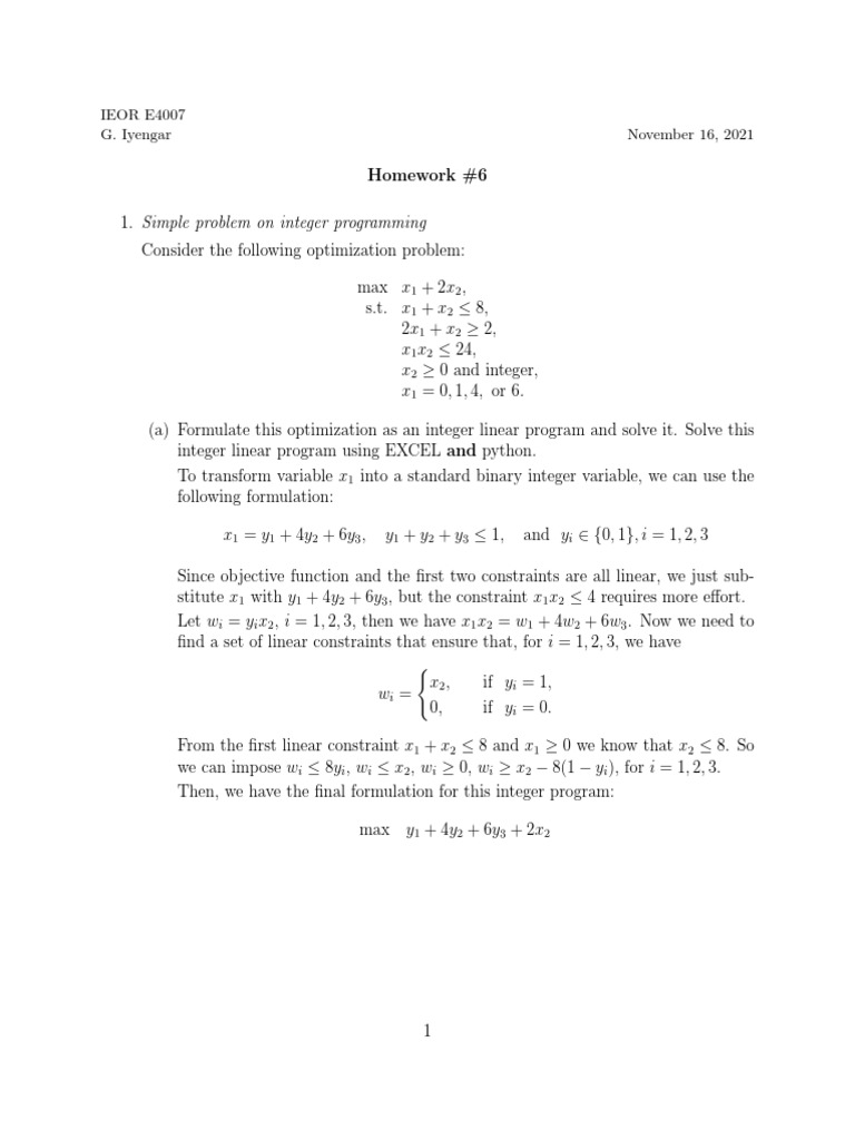 IEOR E4007 G. Iyengar November 16, 2021 | Download Free PDF | Linear ...