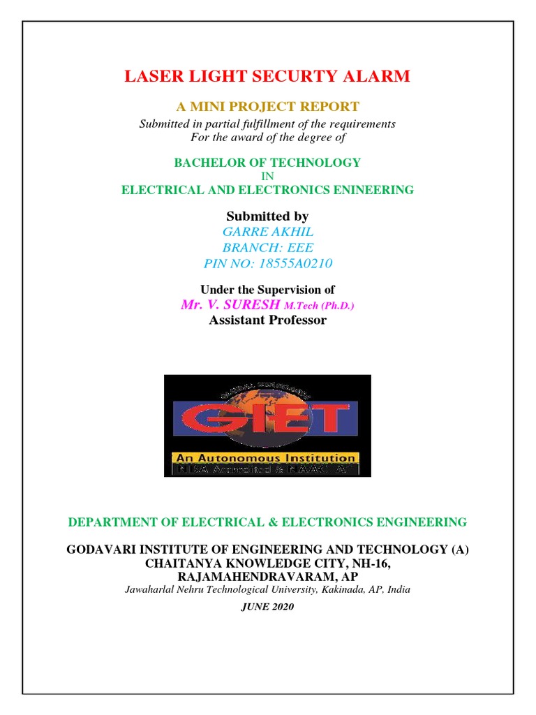 Laser Light Security Alarm Mini Project Final | PDF | Light Emitting ...