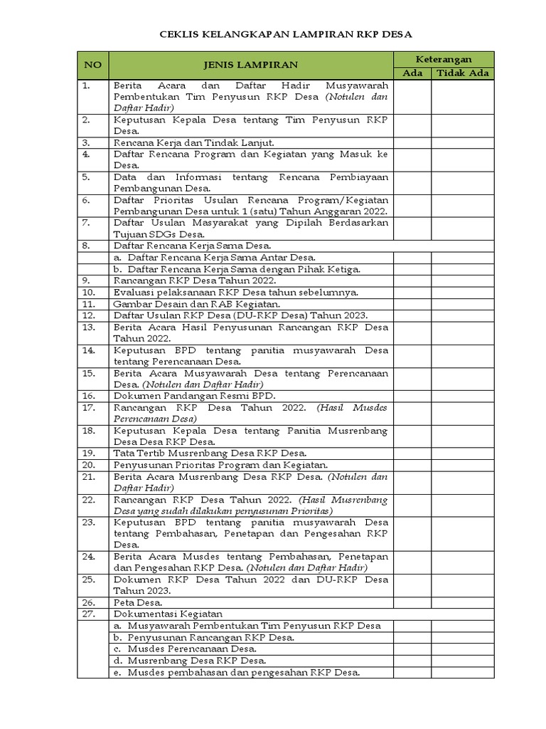 Dokumen RKP Desa Tahun 2022 | PDF