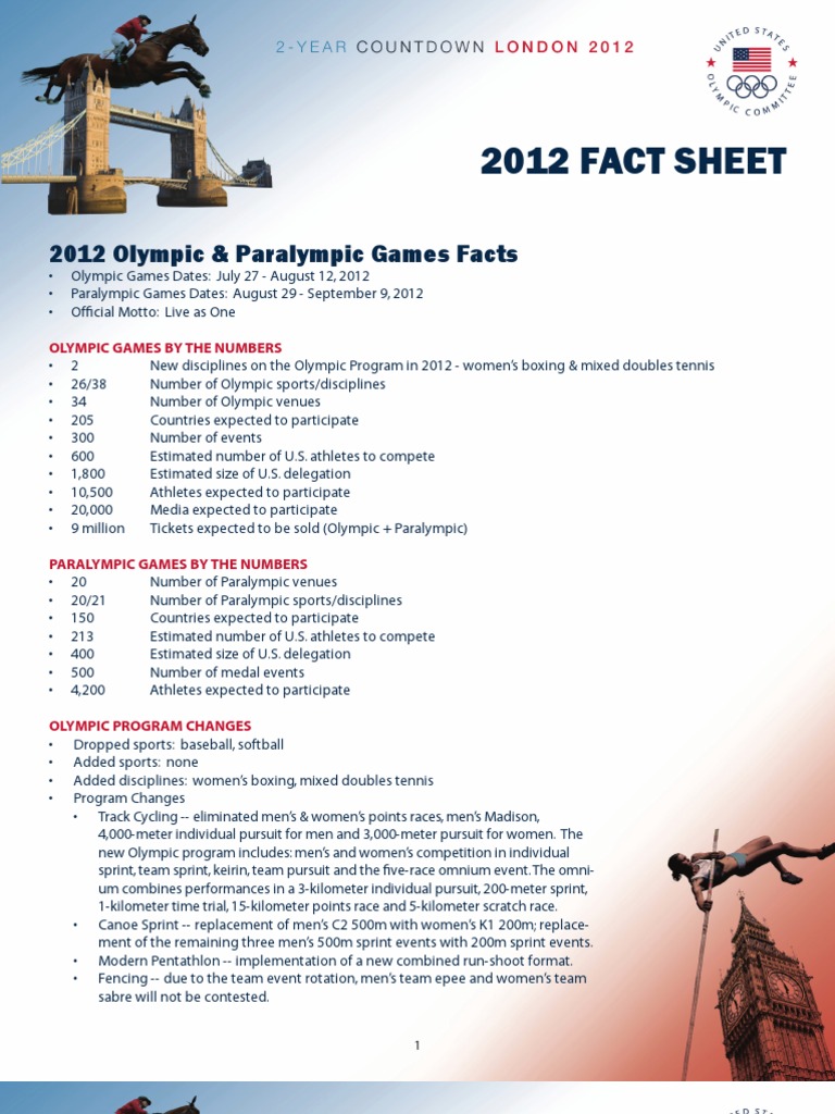 2012 Fact Sheet: 2012 Olympic & Paralympic Games Facts | PDF | Olympic ...