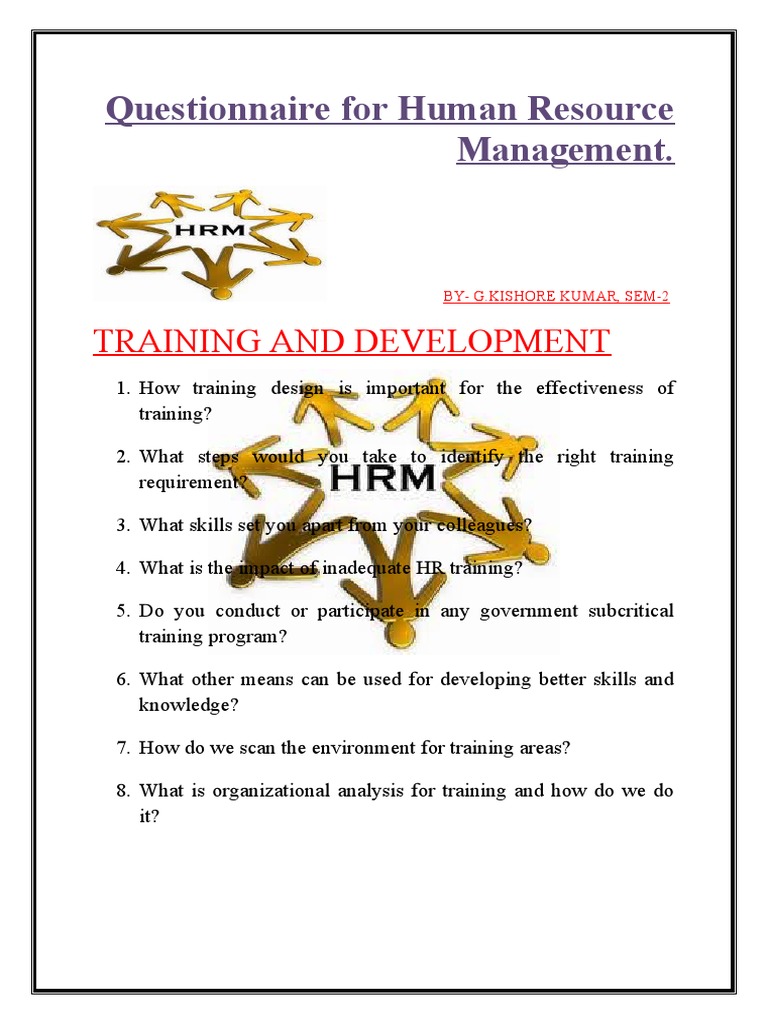 Questionnaire For Human Resource Management.: Training and Development ...