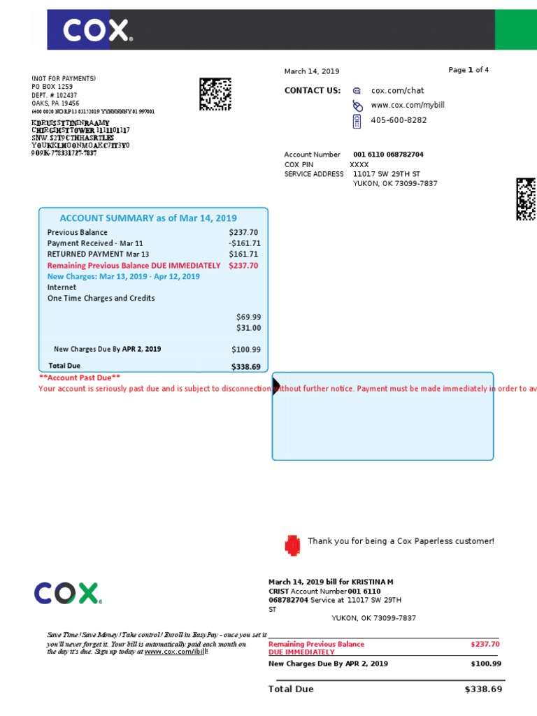Cox Bill | PDF | Fee | Credit