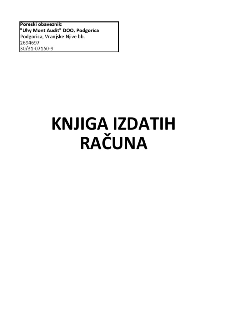 Knjiga Izlaznih Racuna-2018.-1 | PDF