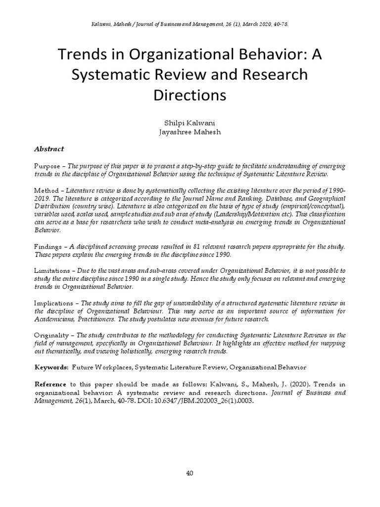 Trends in Organizational Behavior: A Systematic Review and Research ...