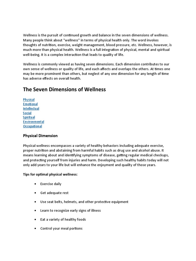 7 Dimensions of Wellness | PDF | Human Nature | Psychological Concepts