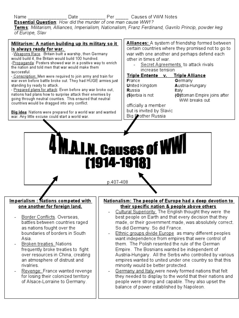Handout A.4 MAIN Causes of WWI | PDF | World War I | Austria Hungary