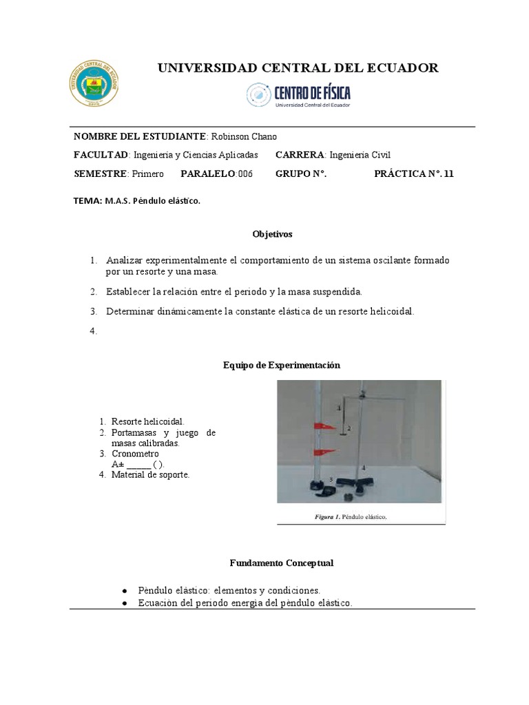 Practica 11 Pendulo Elastico. | PDF | Péndulo | Mecánica
