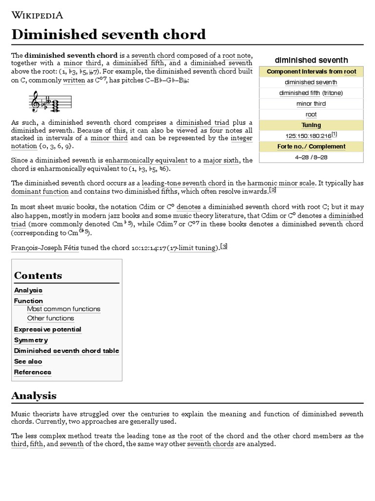 Diminished Seventh Chord - Wikipedia | PDF | Chord (Music) | Musical ...