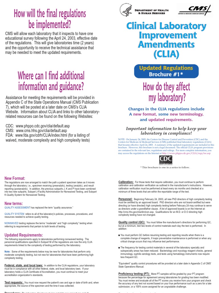 CLIA 2003 Regulations Update Guide | PDF | Verification And Validation ...