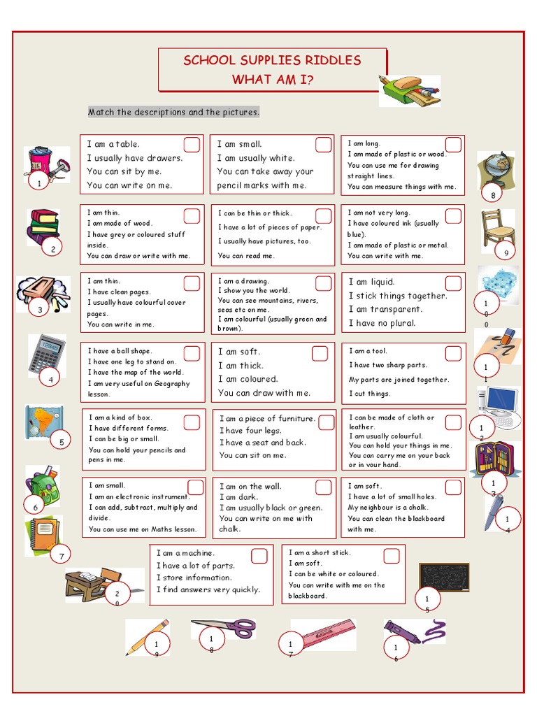 School Supplies Riddles for Kids | PDF | Language Arts & Discipline | Self-Improvement