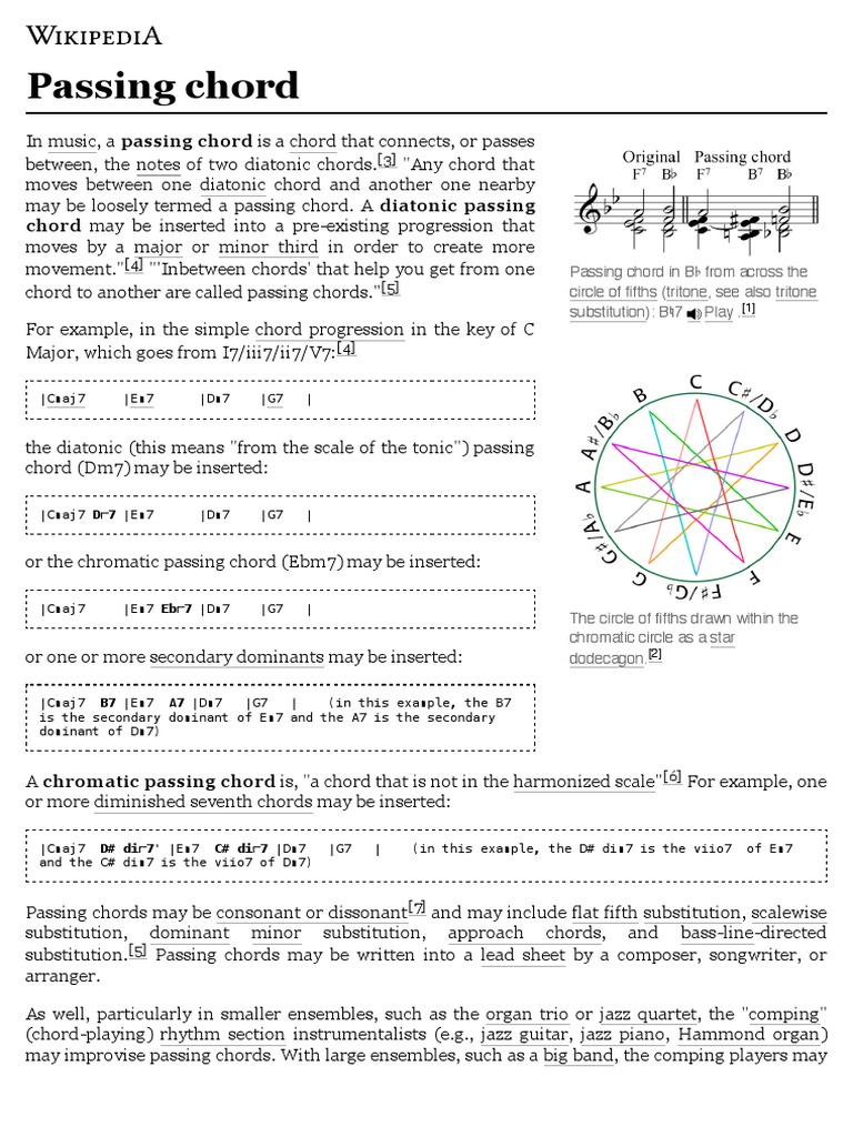 Passing Chord - Wikipedia | PDF | Chord (Music) | Music Theory