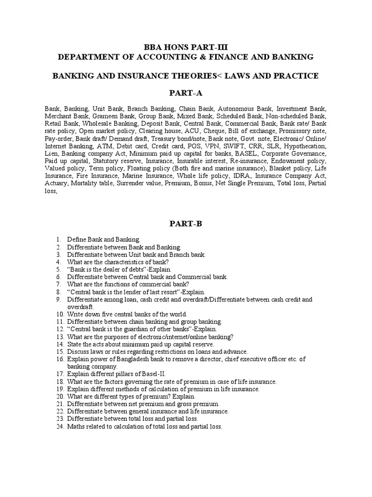 Bba Hons Part-Iii Department of Accounting & Finance and Banking ...