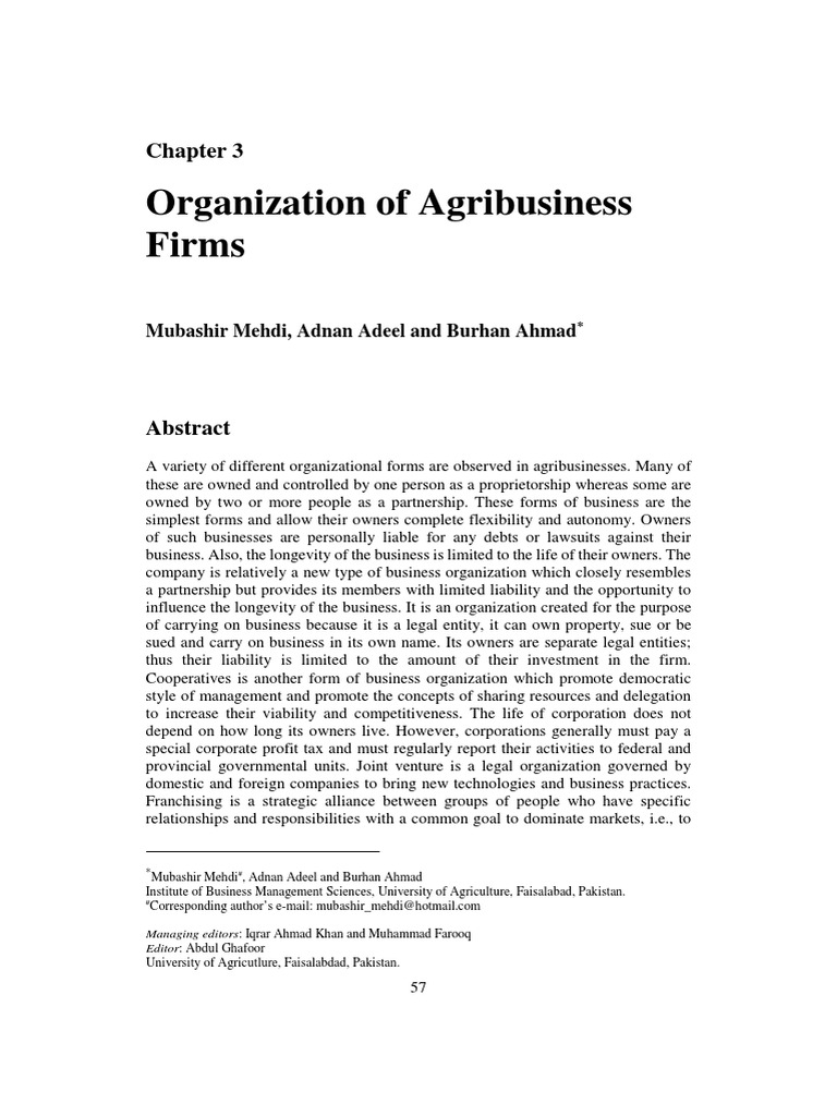 Organization of Agribusiness Firms: Mubashir Mehdi, Adnan Adeel and ...